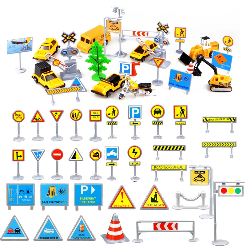 70PCS Toy for Boys Children DIY Model Scene Road Sign for Car English ...