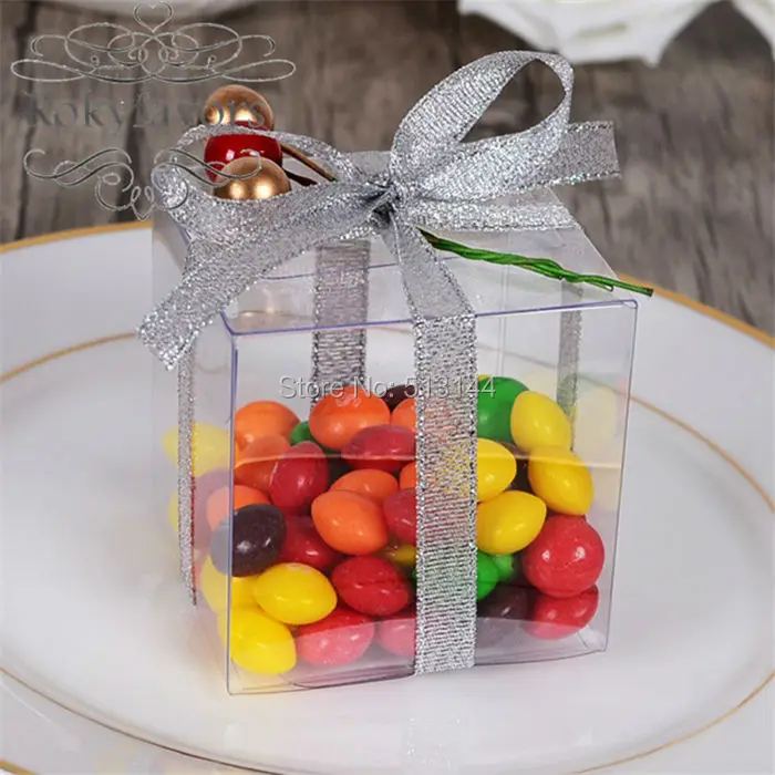 100pcs 2" Party Favors Square Clear Plastic Pvc Box Macaron Plastic ...