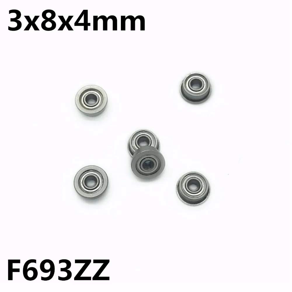 10Pcs F693ZZ 3x8x4 mm Flange Bearings Deep Groove Ball Bearing High ...