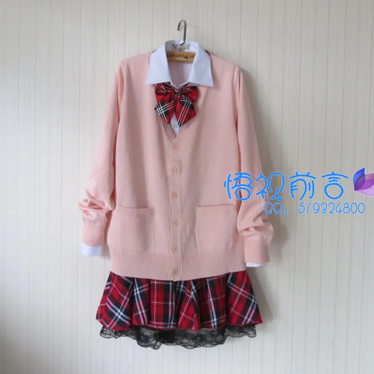 Hot Sweet Women Lolita Japanese School Uniform Pink Sweater Cardigan ...