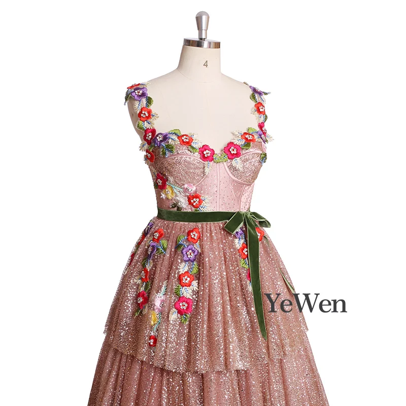Arab Evening Dresses 2019 Long Bling Women Prom Gown Dress Flower ...