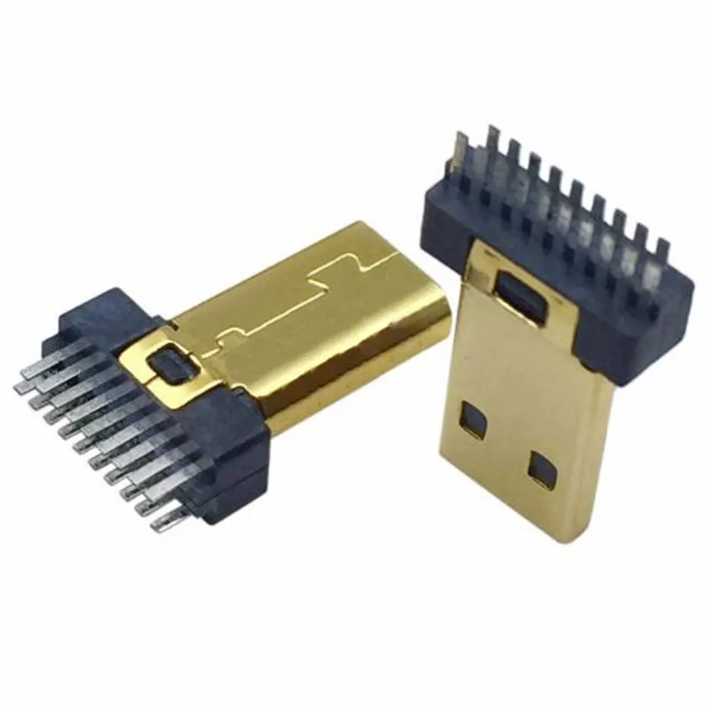 10pcs/lot Gold Plated Micro HDMI Male Plug D Type Splint Weld Wire ...