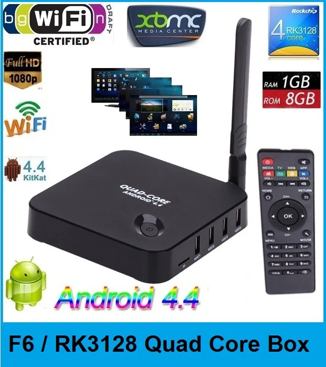 2015 F6 RK3128 Rockchip Quad Core Android TV Box 1 G / 8 G ROM 3D ...