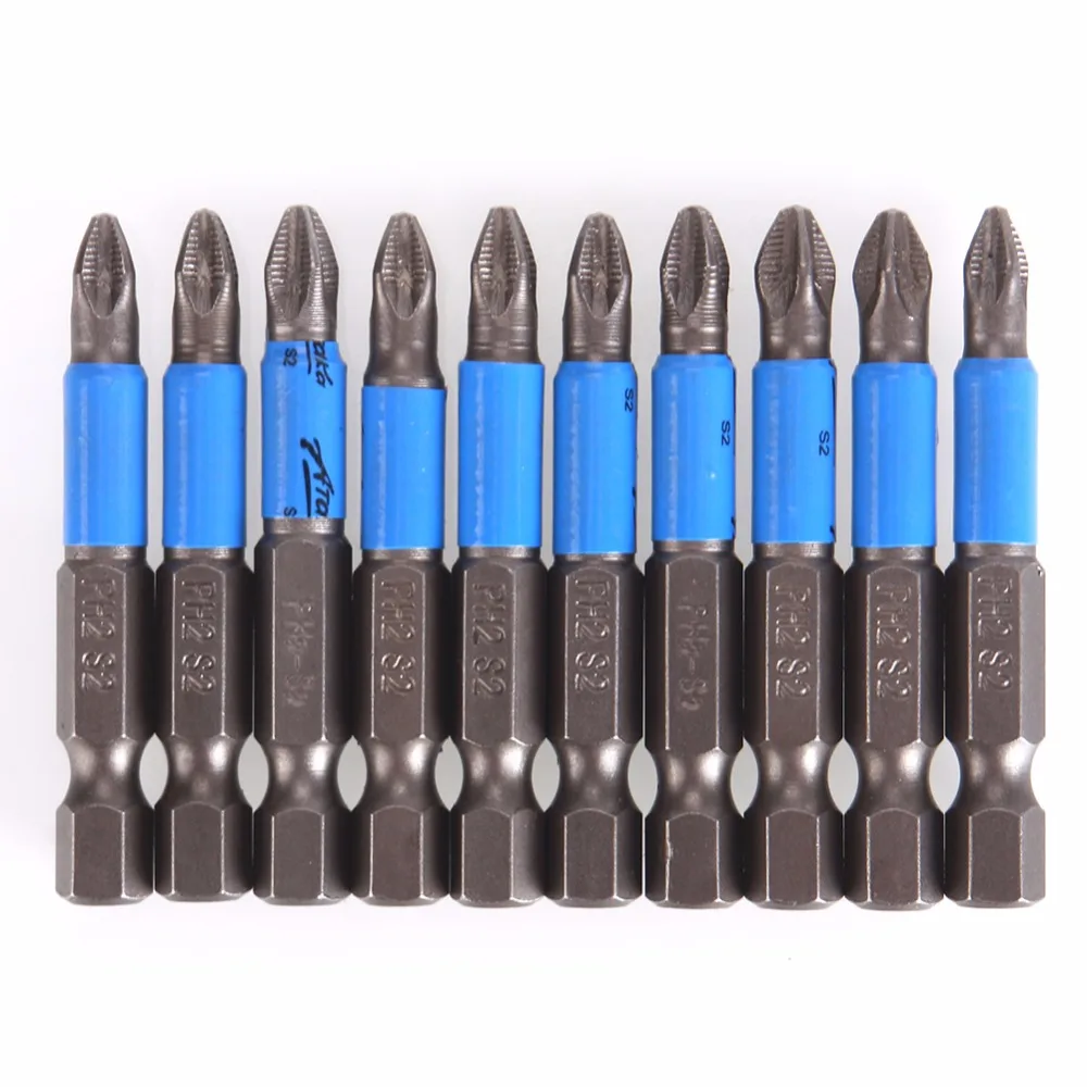 10PCS/Set Blue 50mm PH2 Anti Slip Electric Screwdriver Bits Single Side ...