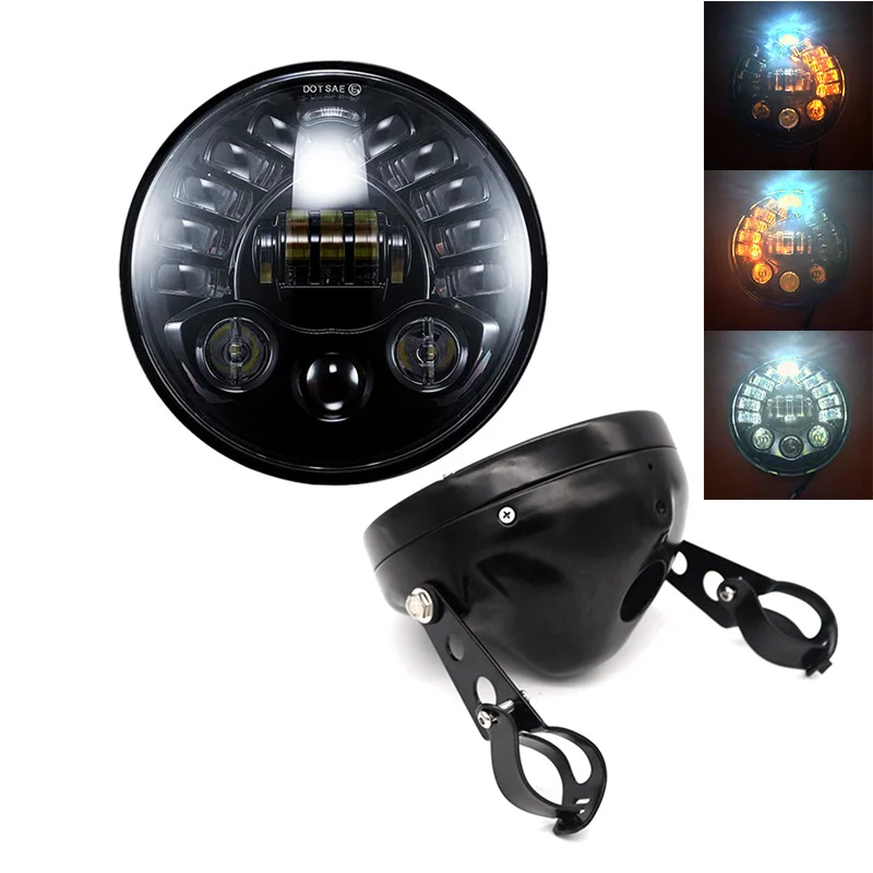 7 inch round motorcycle headlight headlamp with black housing 7 ...