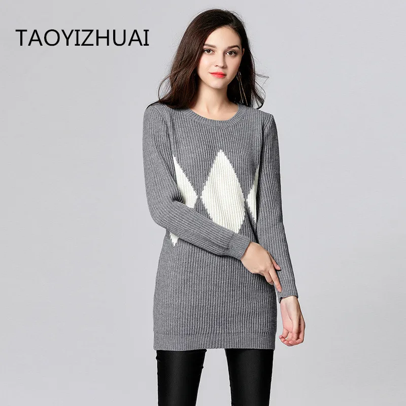 Taoyizhuai 2019 Clearance Sweater Plus Size Contrast Colors Geometric