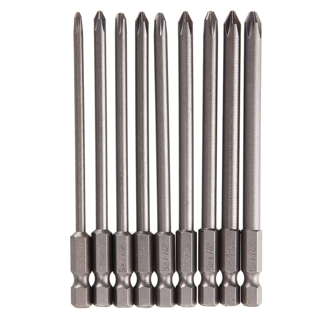 9Pcs/Set Hex Shank 1/4" S2 Steel 100mm Long Magnetic Cross Head ...