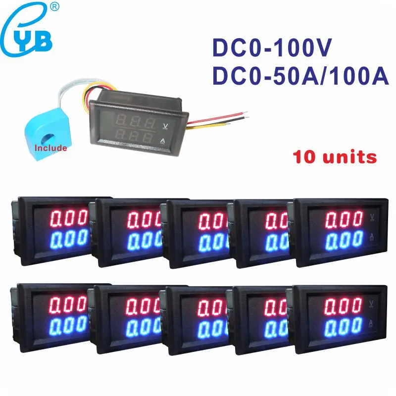 10pcs-LED-Digital-Voltmeter-Ammeter-DC-Voltage-Current-Meter-DC-0-50A ...