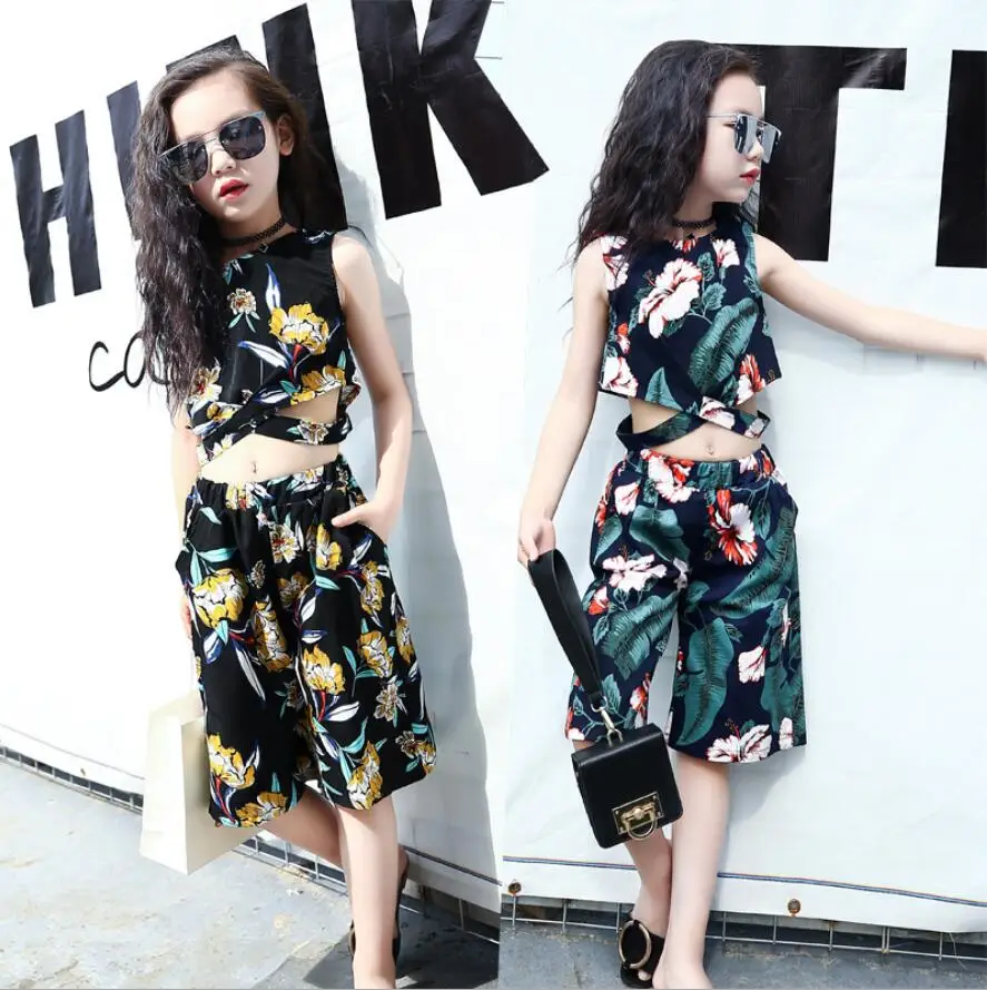 2018 new style girls dress casual dress Sleeveless waist print shirt ...
