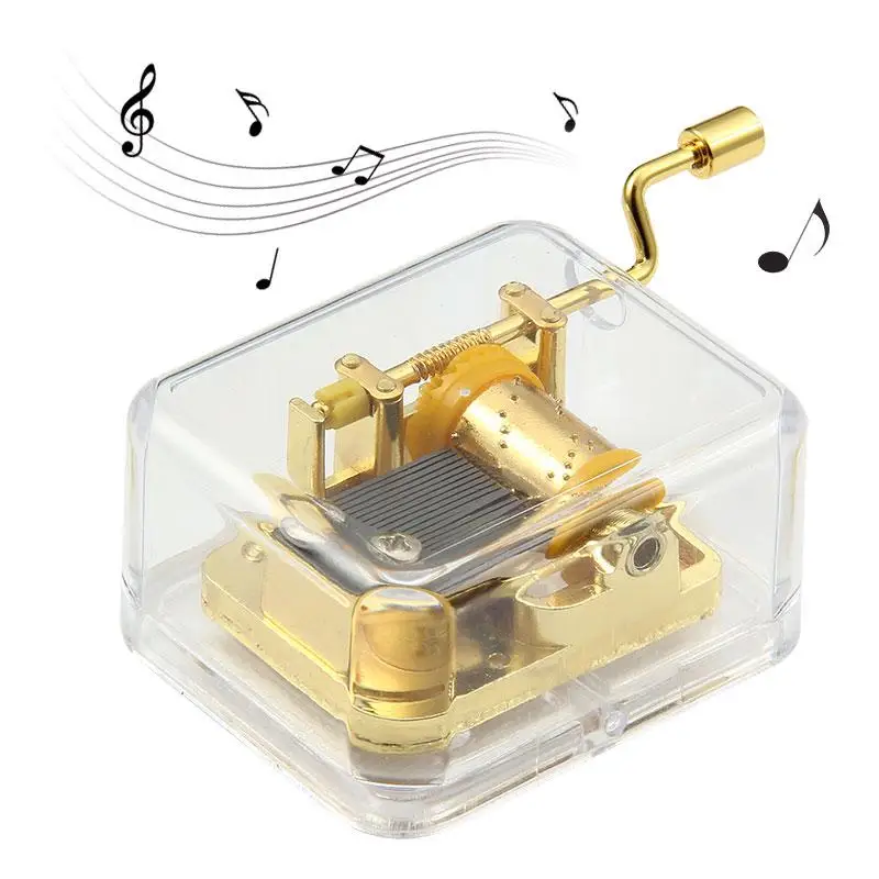 Acrylic Music Box Exquisite Circle Gold Transparent Wind Up Music Box ...