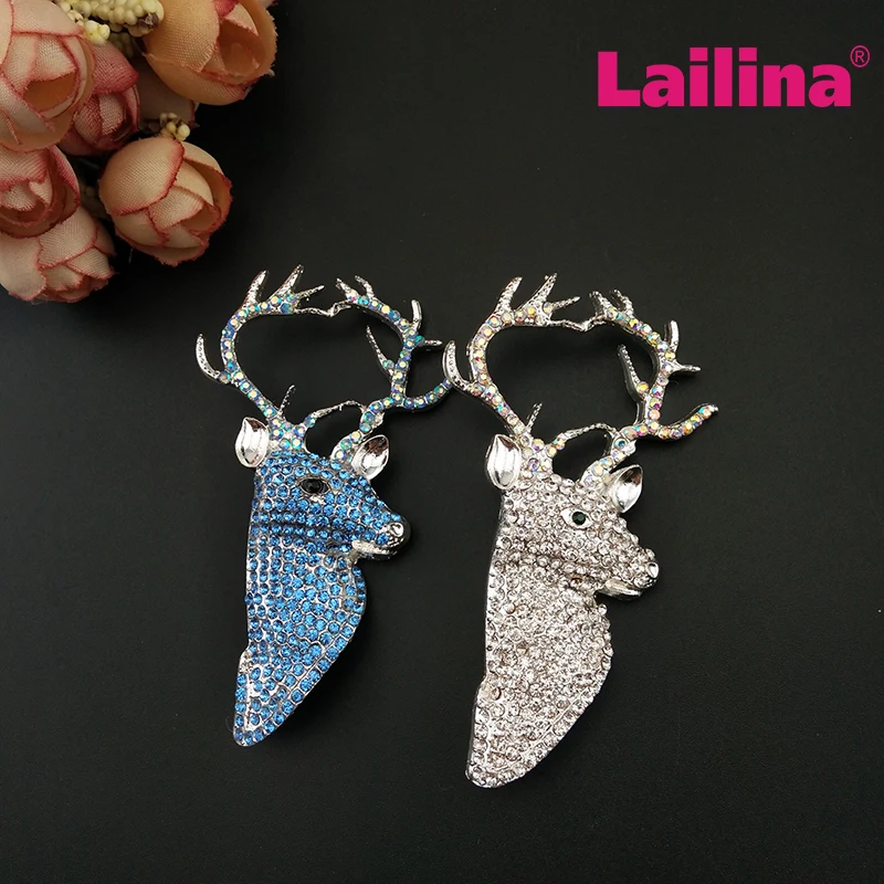 60pcs/lot Multicolor Rhinestone Reindeer Deer Head Brooch Pins Crystal ...