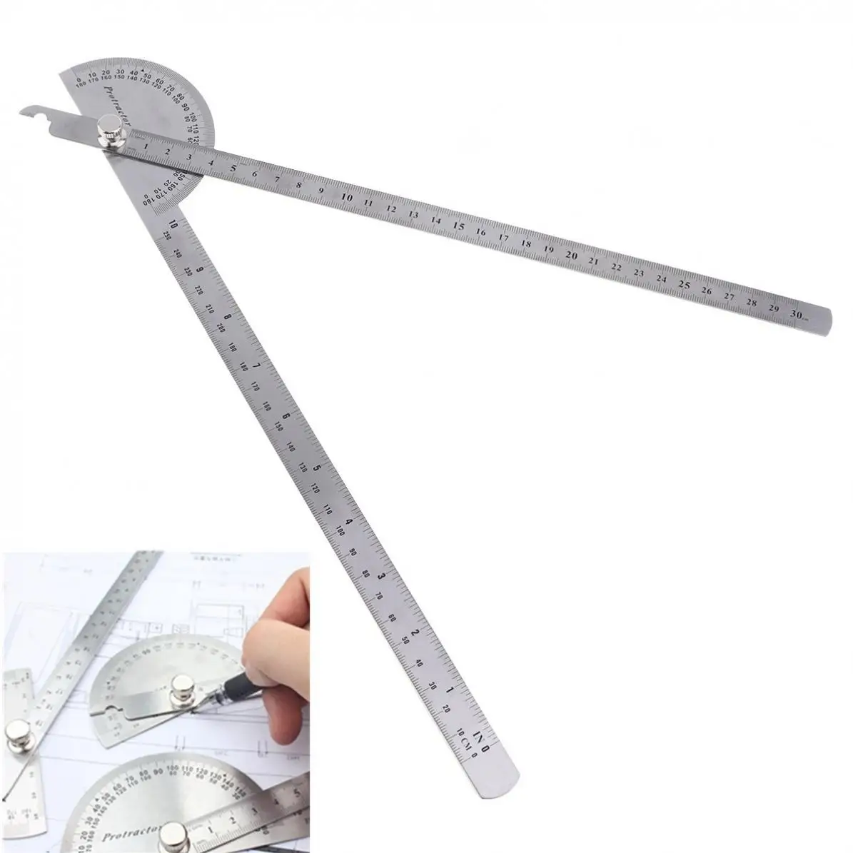 250 x 300mm Adjustable Double arm Angle Ruler with Round Head Rotary ...