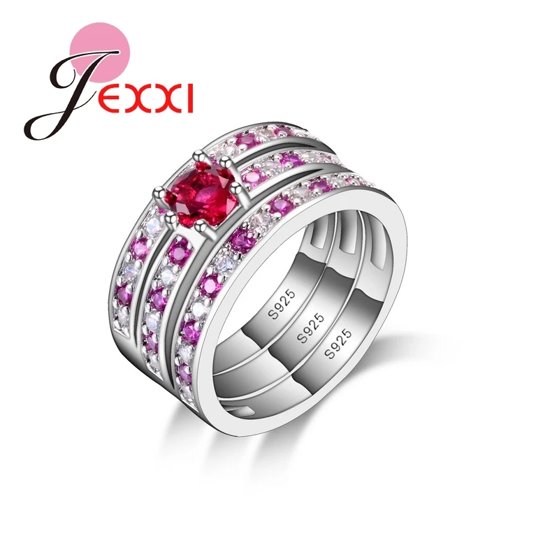 Fashion Design Round CZ Engagement Rings Set For Women JEXXI Lady ...