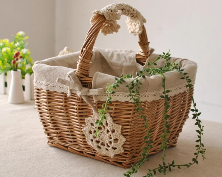 Hand-Made-Wicker-Basket-fruit-food-sundry-basket-Decoration-Antique ...