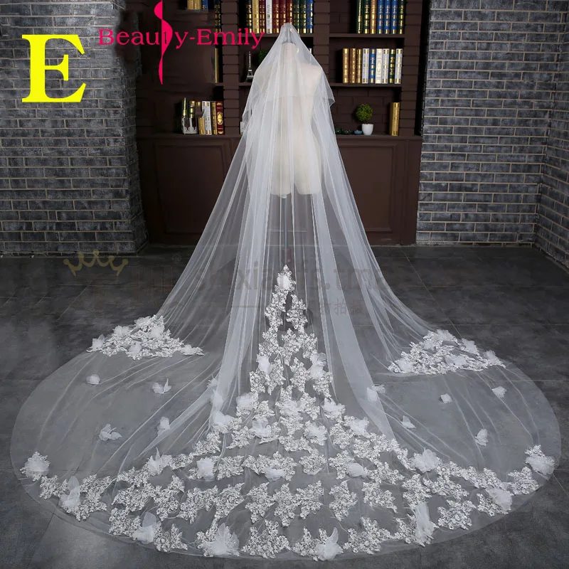 2018 Elegant long Wedding Veil 3.5 Meters Long Soft Bridal Veils With ...