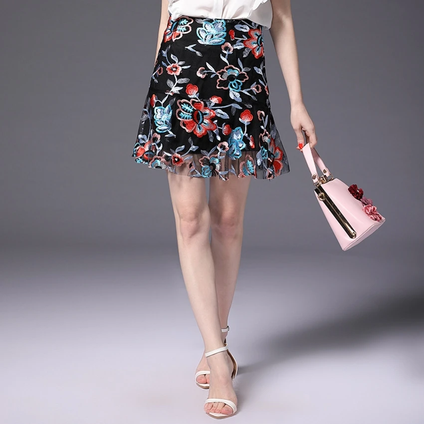 Embroidered Mermaid Skirt Office Lady Short Skirts Womens High Waist ...
