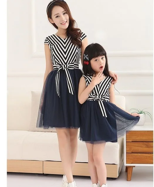 Fashion-Striped-Family-Set-Mesh-Bottom-Dress-Family-Dress-for-mother ...