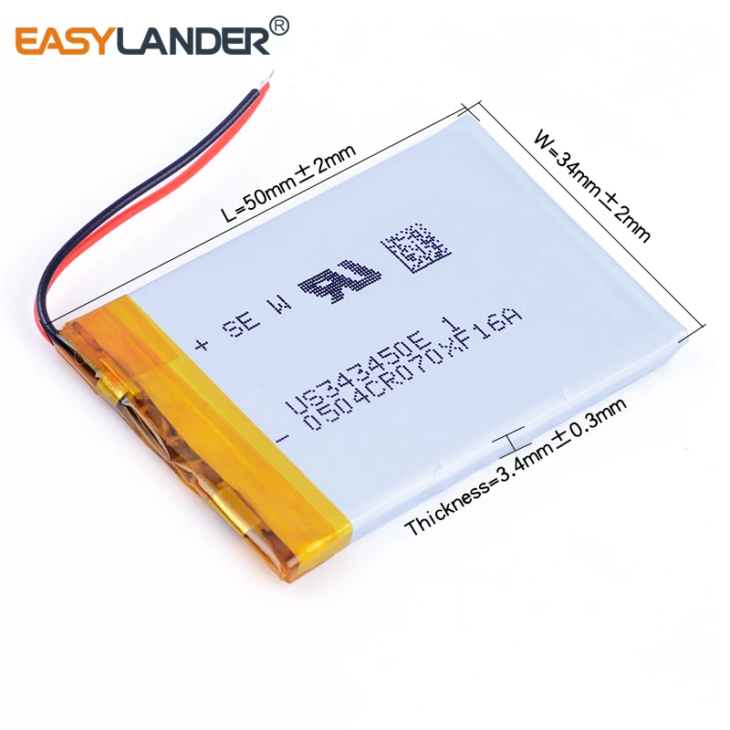 343450 3.7v 550mah Rechargeable Li-polymer Li-ion Battery For Mp3 Mp4 ...