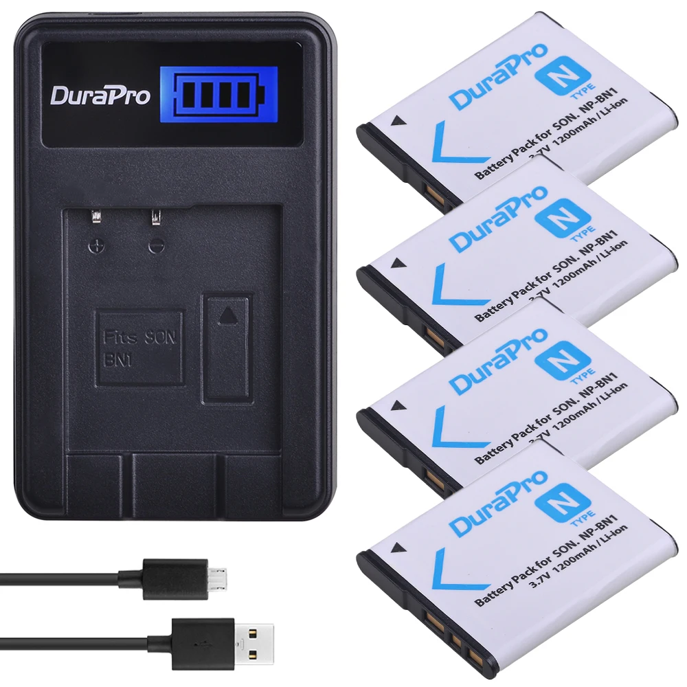 4pc 1200mAH NP BN1 NP BN1 NPBN1 Camera Li ion Battery + LCD USB Charger ...