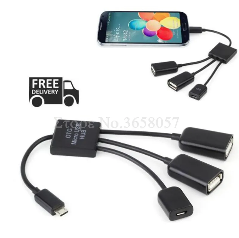 100pcs/lot* 3 In 1 Micro Usb Otg Hub Cable Connector Spliter 3 Port Usb ...