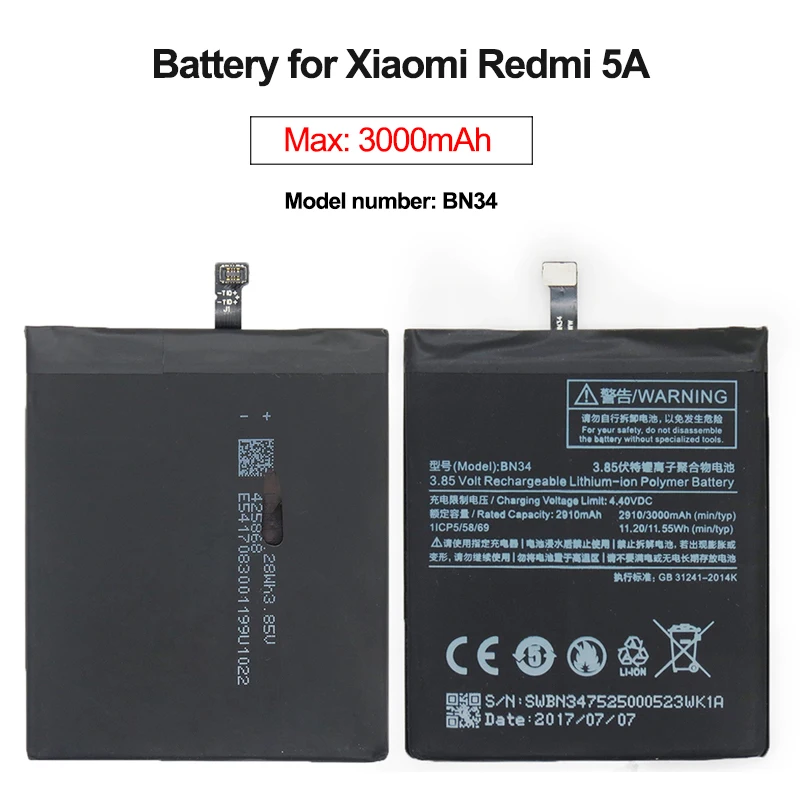 Redmi 5A Internal Replacement Battery Quality Lithium 3000 mAh for ...