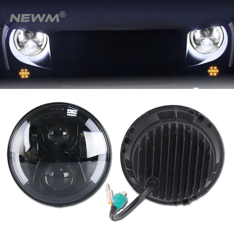 2pcs 80w 7" Halo Led Headlight Round 7inch H4 Hi/Low Beam 7inch Led ...