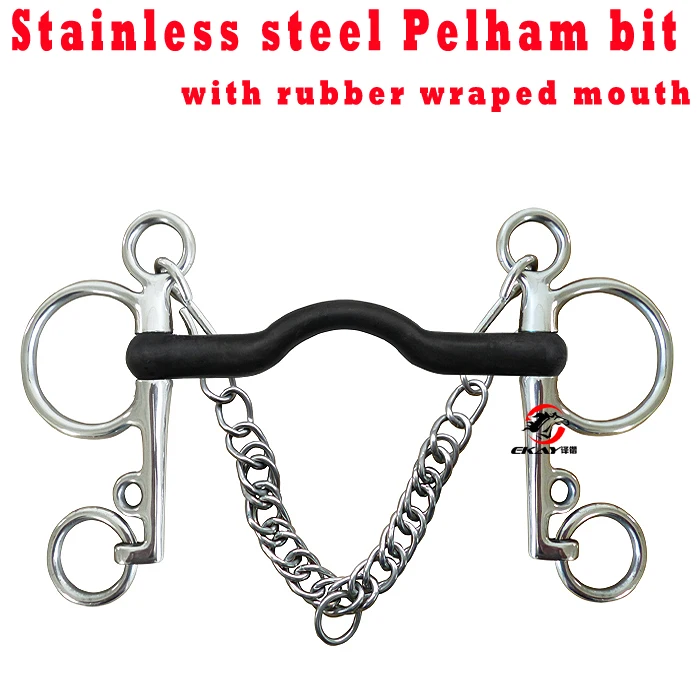 Free shipping Stainless steel horse Pelham bit,rubber wrapped port ...