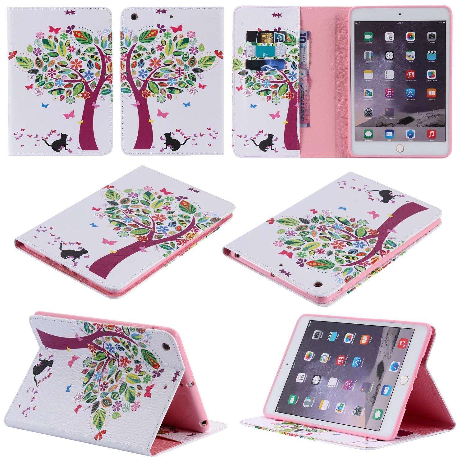 For Apple Ipad Mini 4 3 2 1 Colorful Tree Pu Leather Stand Case Tablet ...
