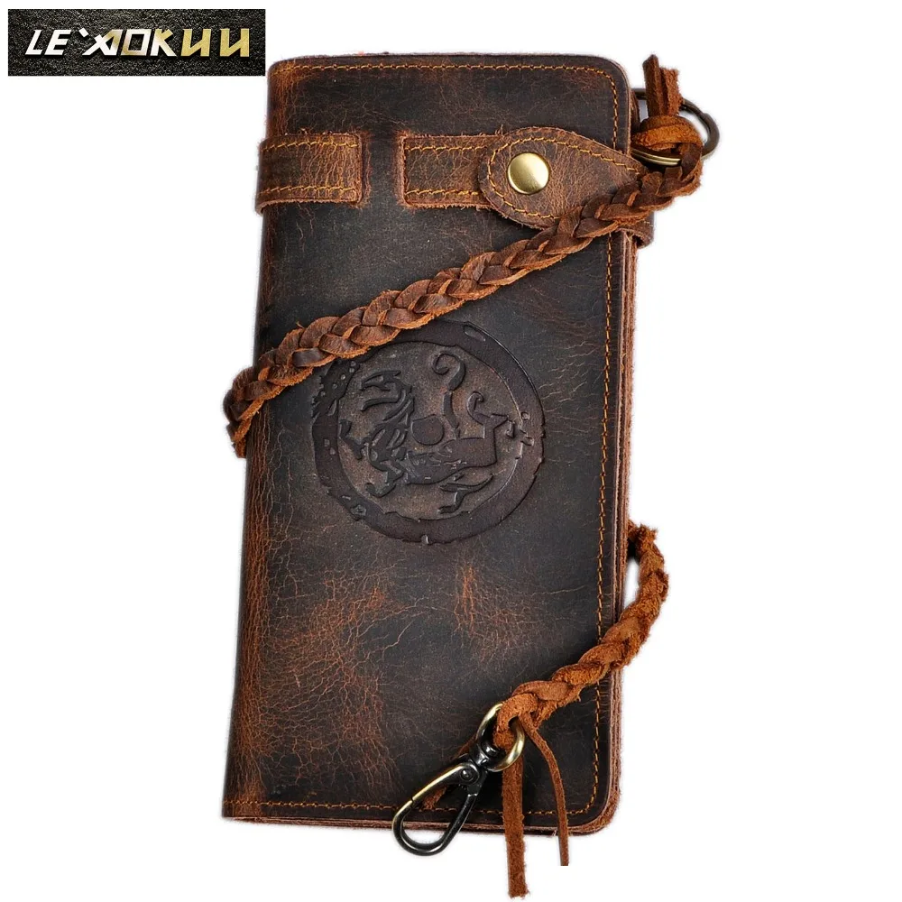 Cartera-Retro-crazy-horse-de-cuero-para-hombre-bolso-de-mano-largo ...