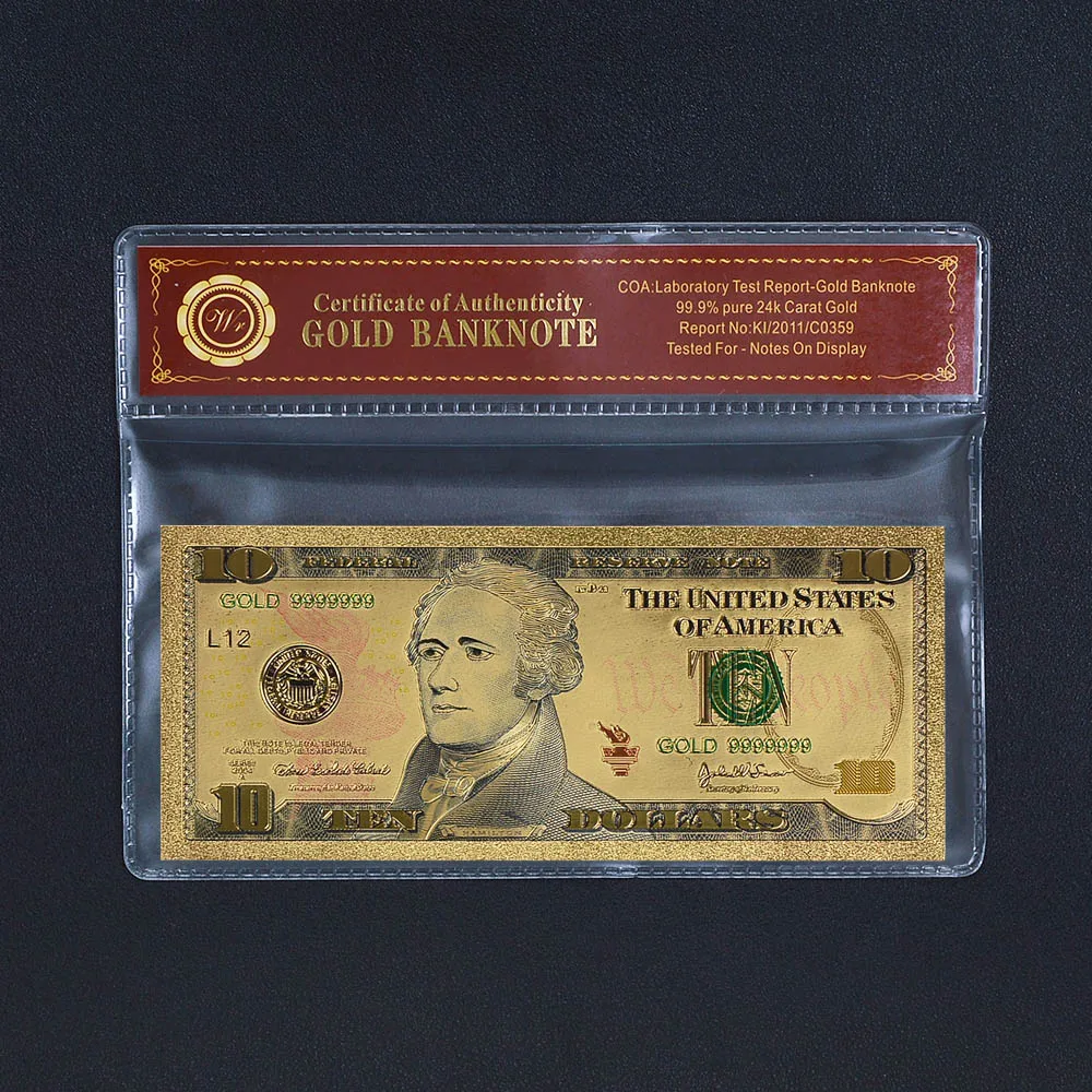 United States $10 Dollar Bill Note Plated 24k Gold Foil Commemorative ...