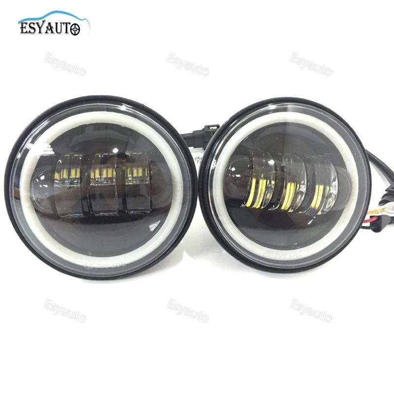 (4 pcs)7" LED Headlight Round 75W White DRL + 4.5 Inch Fog Passing ...
