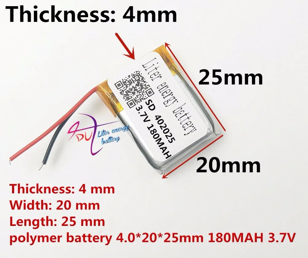 최고의 배터리 브랜드, 무료 배송, 3.7V 리튬 폴리머 배터리, 351724 352025, 180MAH, 402025 카메라 ...