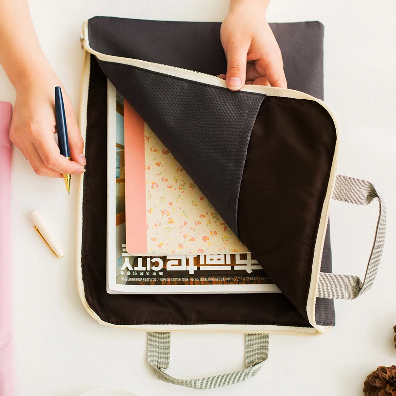 Korean Zipper A4 Big Capacity Document Bag Men Women Simple Solid ...