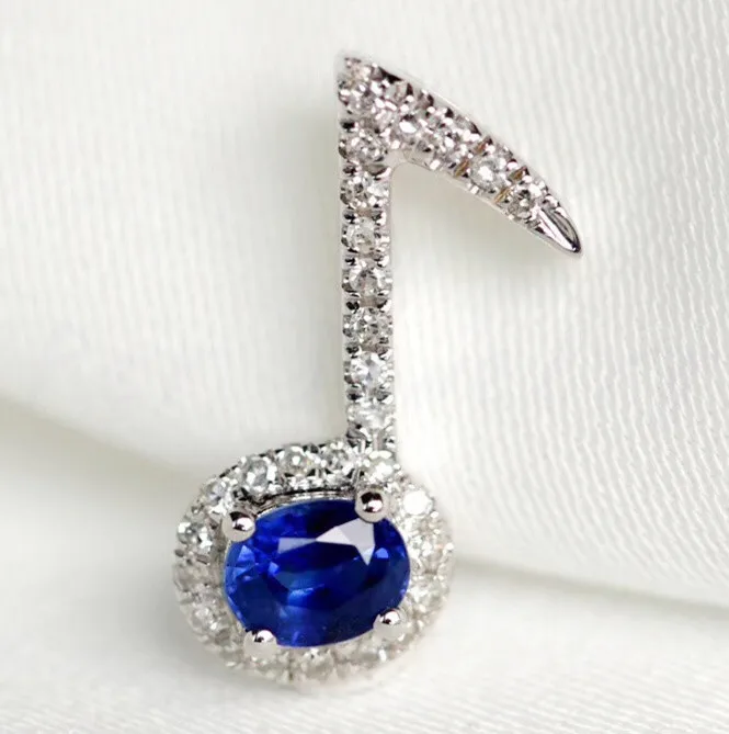 Natural real sapphire music note necklace pendant Free shipping 925 ...