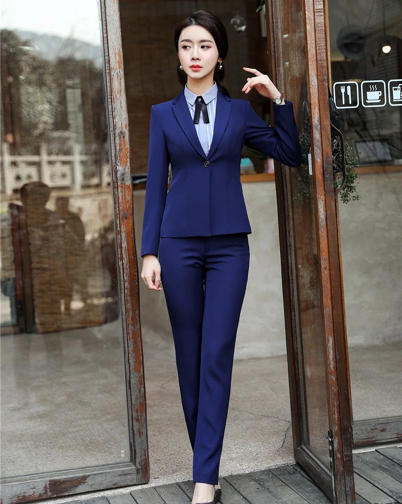 Formal Blue Blazer Women Business Suits with Pant and Jacket Set ...