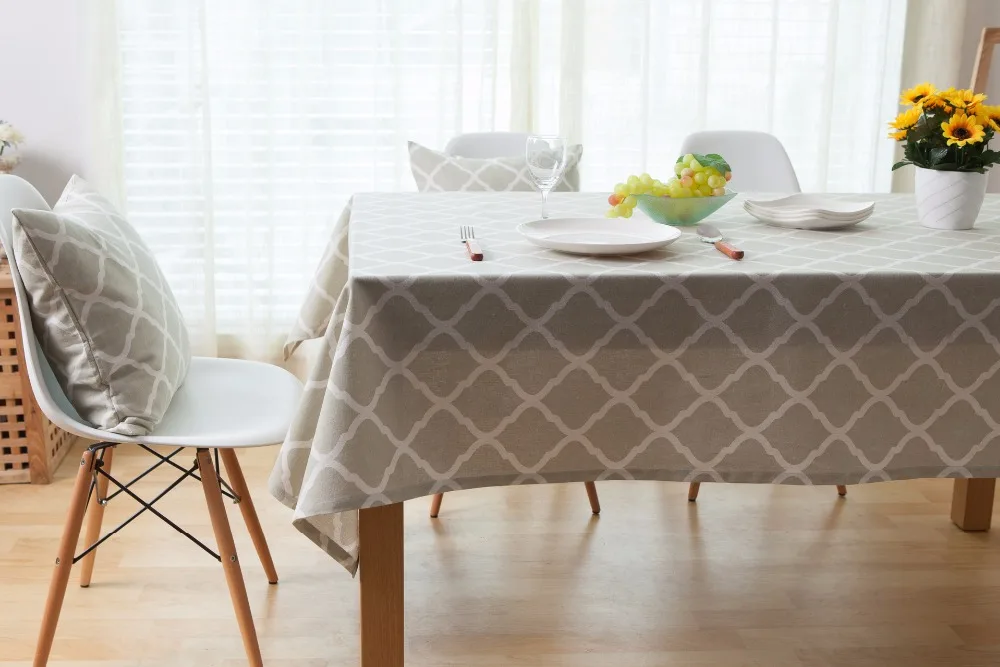 Linen Cotton Tablecloths For Rectangular Tables Grey PlaidTable Cover ...