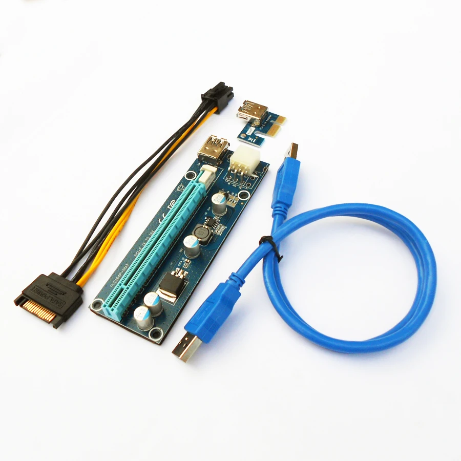 100 Sets/Lot VER 006C PCI E Risers Card 1x to 16x USB 3.0 Cable SATA to ...