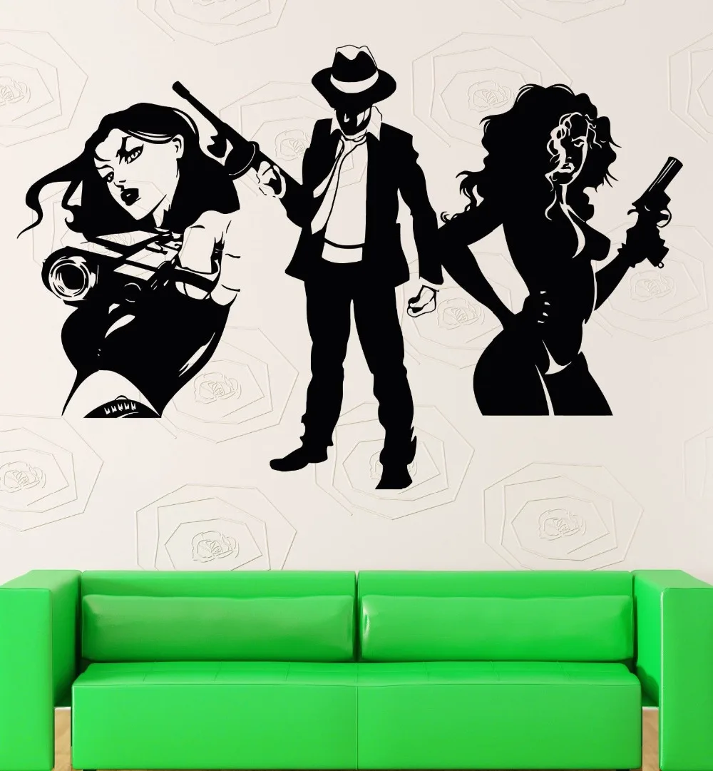 Mafia Wall Stickers Gangster Sexy Girl Gun Bandit Vinyl Decal - Wall ...