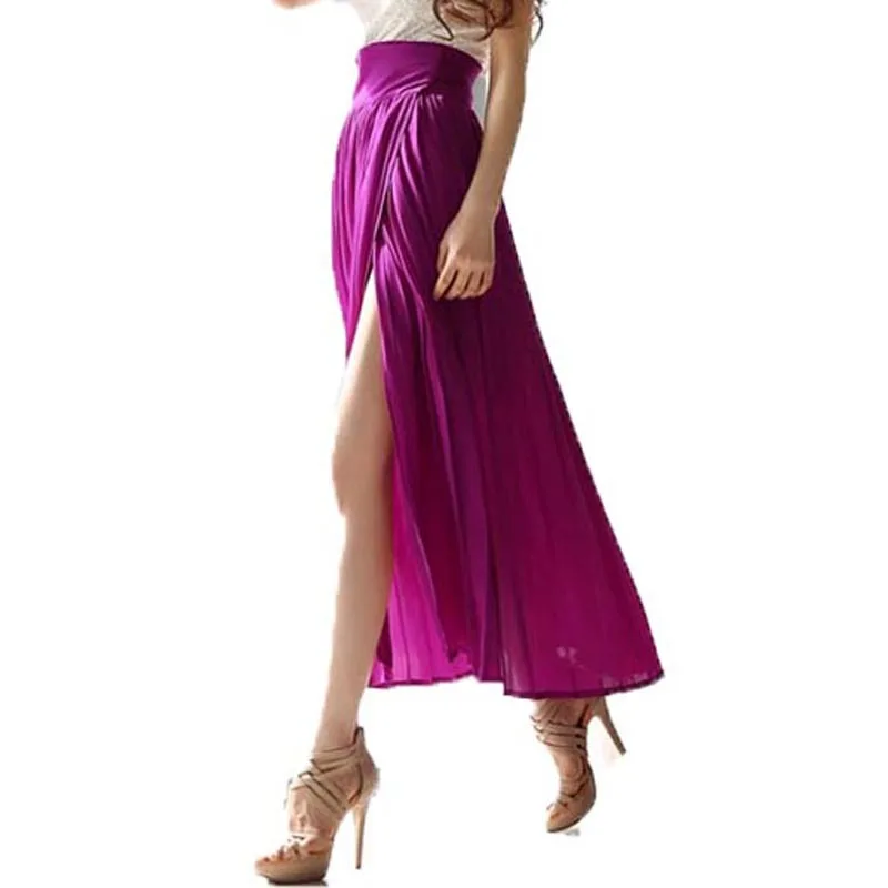 Chiffon Long Maxi Skirt Sexy Designer Open Side Split Skirts Summer Retro Solid Wrap Sarong Boho