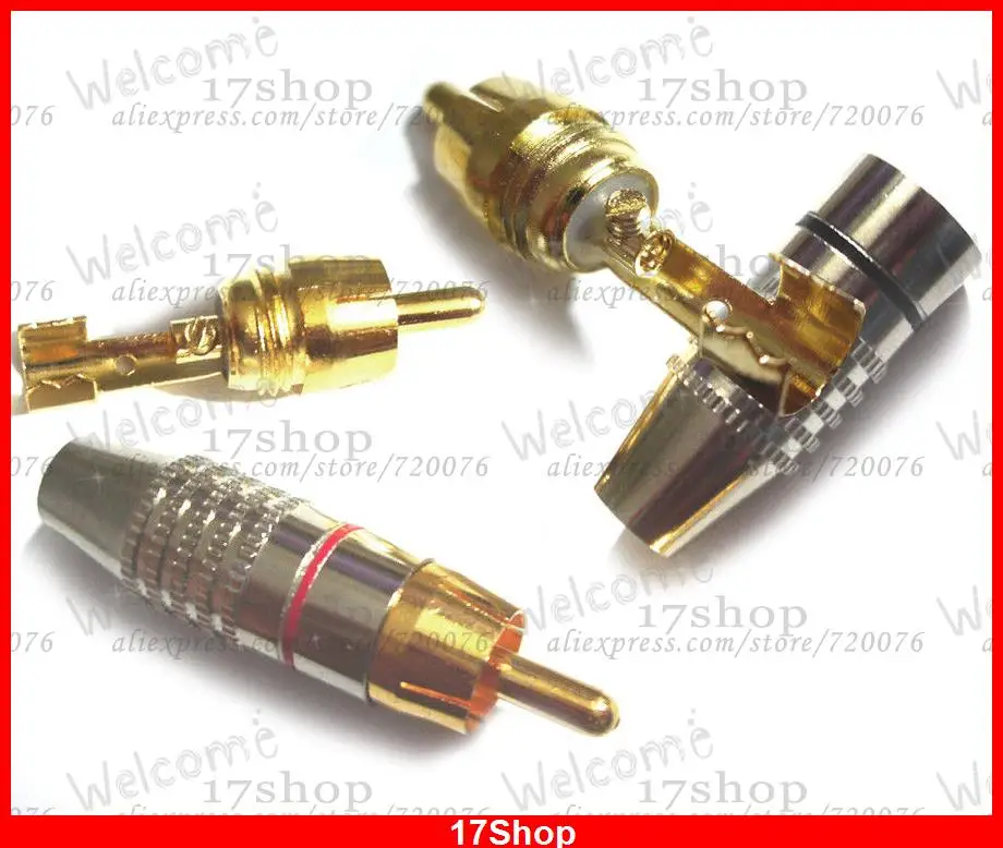 100Pc Gold RCA Male plug Audio Video Screws Locking Cables Connector ...