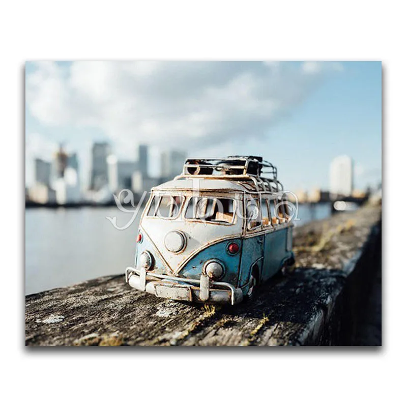 5D DIY Diamante bordado Dos Desenhos Animados DO CARRO VW Bus Praça ...