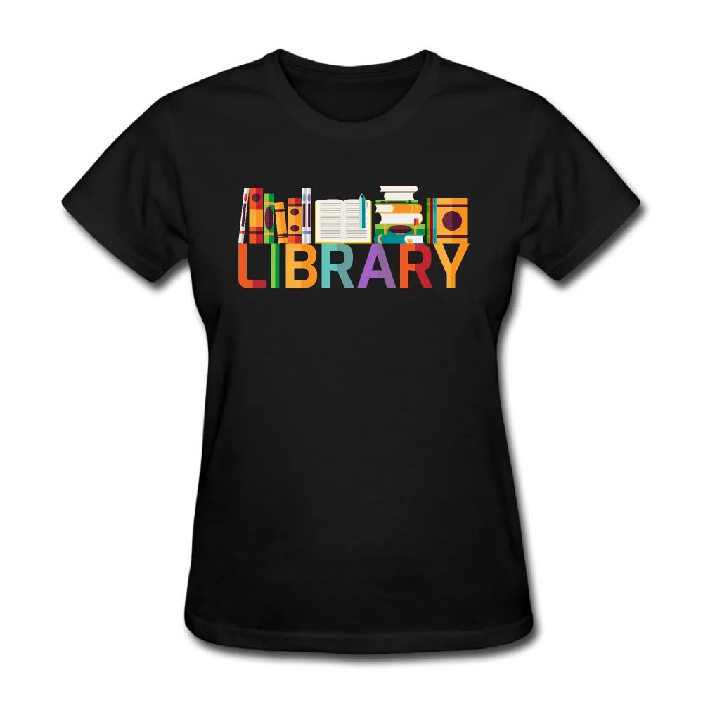 Womens Books In Library Cool Dry Short Sleeve T-shirt Printed Black - T ...
