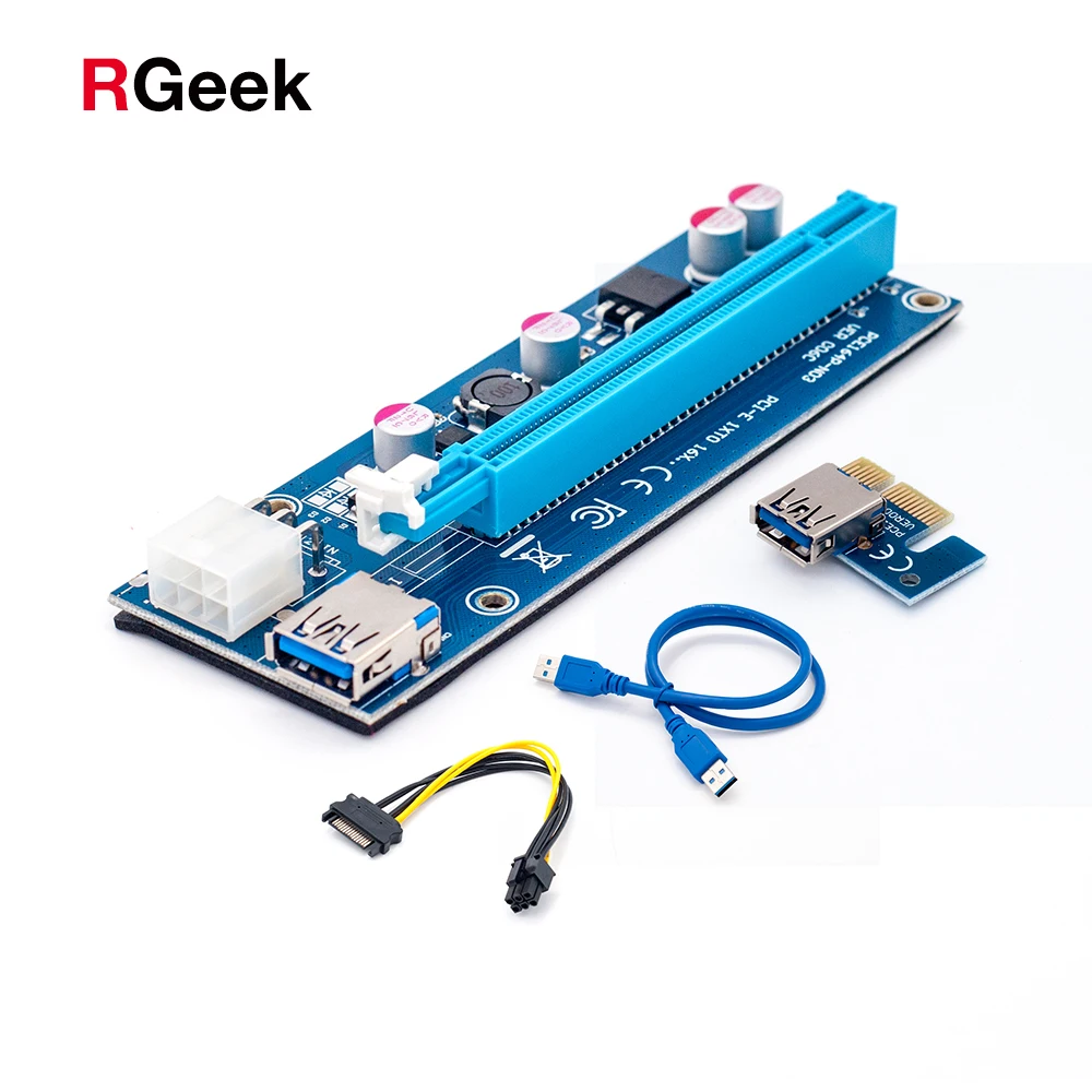 164P PCI E PCI Express 1x To 16x Riser Card 6Pin SATA PCIE Riser 006C ...