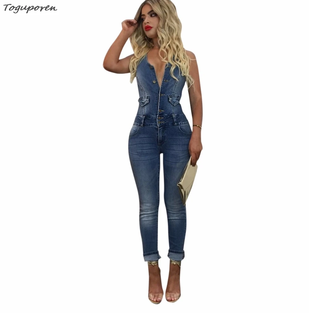 Buy Sexy Style 2018 Bodycon Jumpsuit Sexy Strapless Denim Jumpsuit Ladies