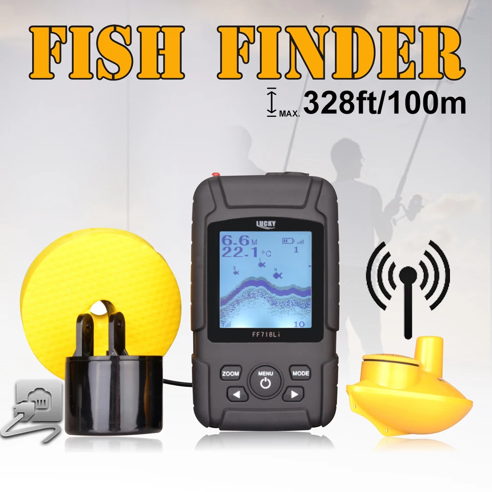 Lucky Waterproof Sonar Fish Finder Wireless Sonar Sensor + Wired ...
