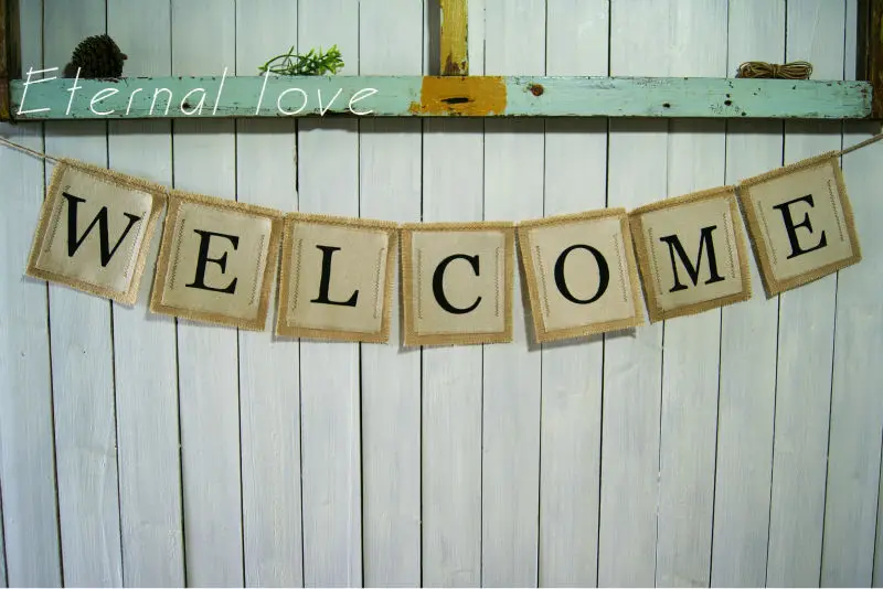 welcome burlap Canvas banner, rustic welcome sign, country home decor ...