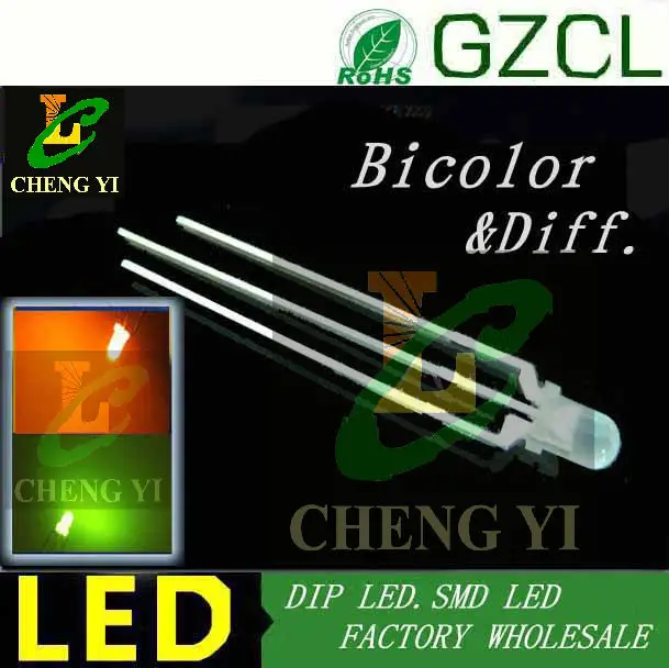 Common anode Orange&Green 3mm bi color leds Round indicator light diode ...