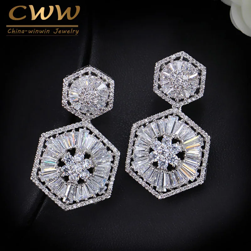 CWWZircons, высокое качество, 925 пробы, Серебряная булавка, роскошные серьги с кубическим ...