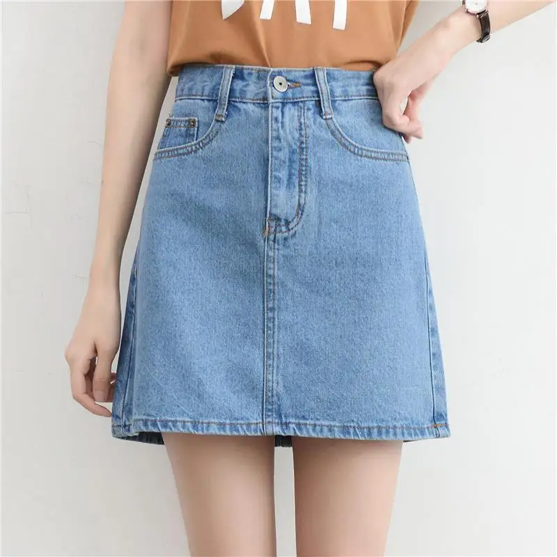 Hzirip 2019 Summer Women Denim Skirt High Waist Solid Color Mini Skirts