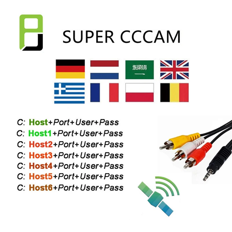 España Portugal Cccam 7 10 líneas Cccam Full HD 18 meses para Europa receptor de TV satelital ...